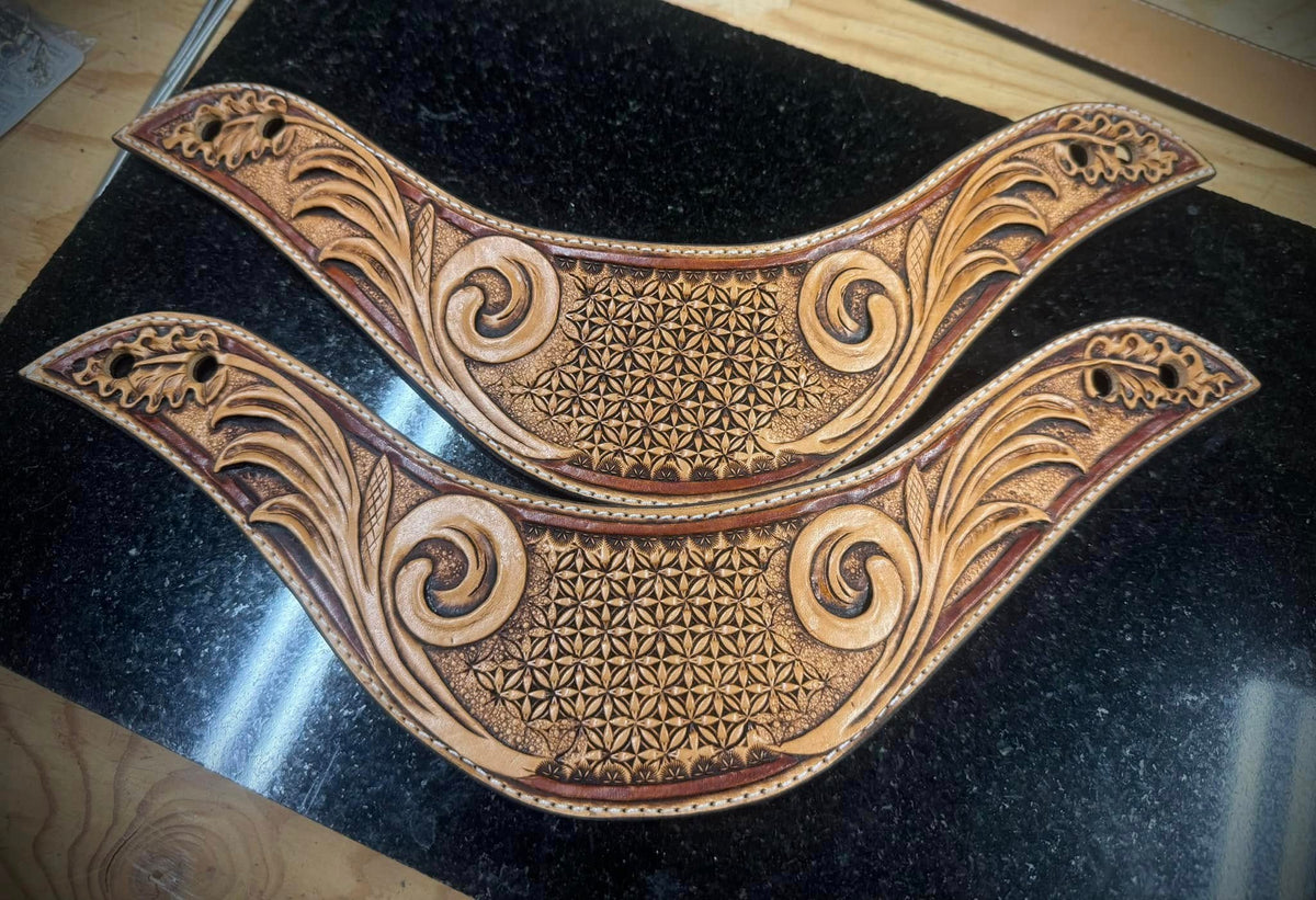 Hand Tooled Floral/Geo Dove Wing Spur Straps – Silver Wings Custom Leather