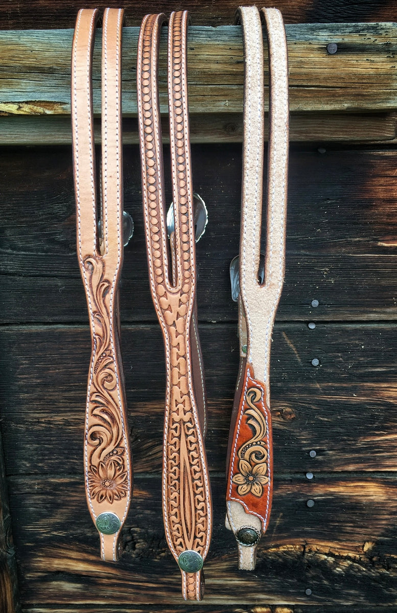Hand Tooled Floral Pattern Split Ear Roughout Headstall – Silver Wings ...